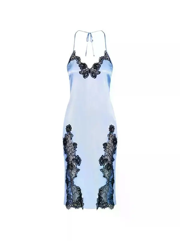 FLEUR DU MAL Juliet Lace-detail Slip Midi Dress - Blue