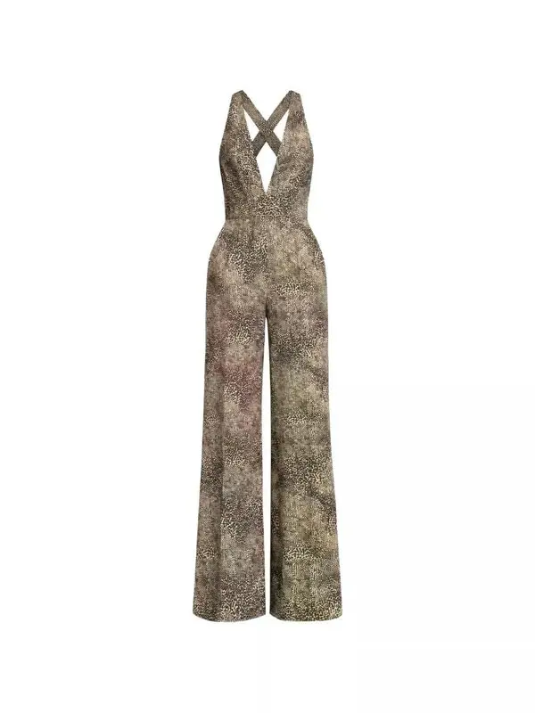Elie Saab Animal-print Cross-back Jumpsuit - Neutrals