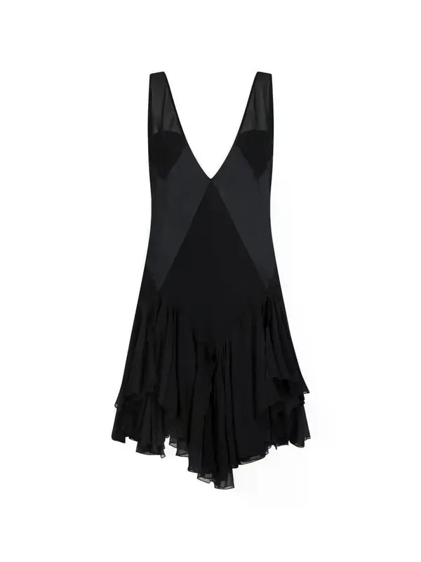 Attico V-neck Ruffled Dress - Black