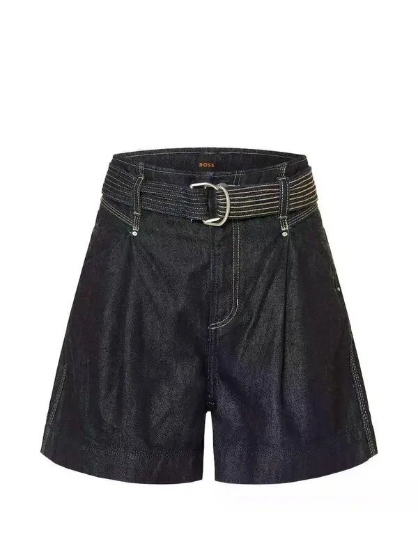 BOSS Belted Denim Shorts - Blue