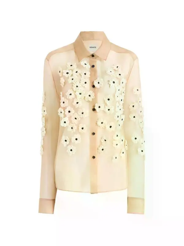 Khaite Argo Floral-embellished Shirt - Neutrals