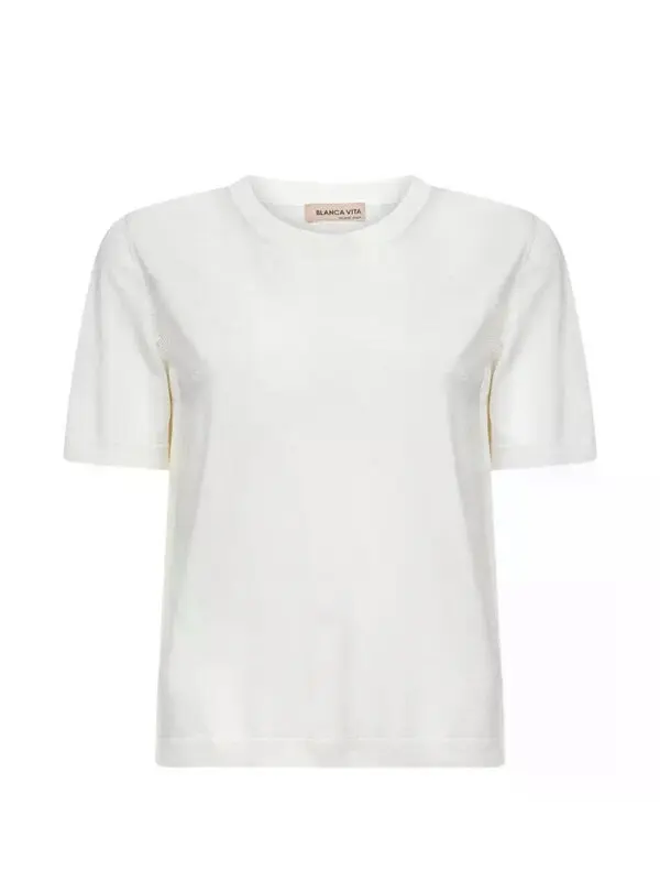 BLANCA VITA Ribbed Short-sleeve Sweater - Neutrals