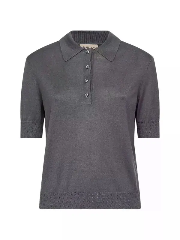 BLANCA VITA Pointelle-knit Silk Polo Shirt