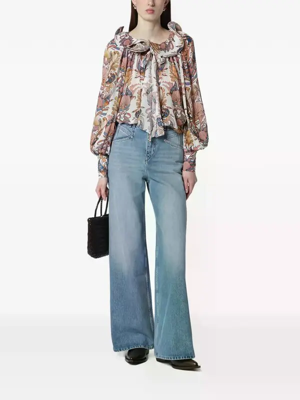 Farm Rio Ruffled Floral Blouse - Neutrals