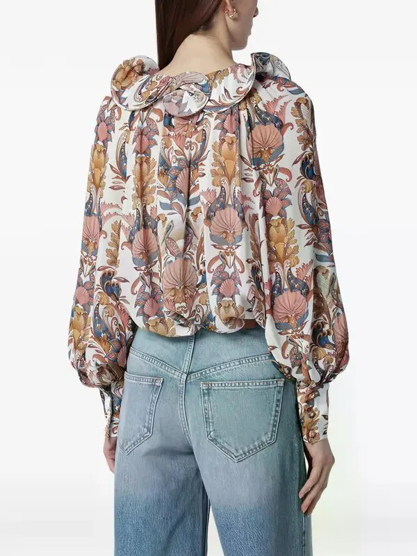 Farm Rio Ruffled Floral Blouse - Neutrals