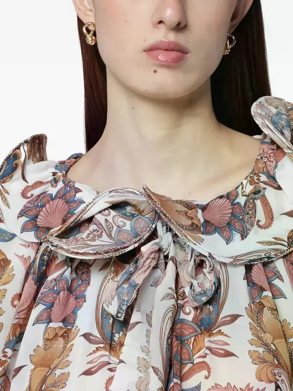 Farm Rio Ruffled Floral Blouse - Neutrals