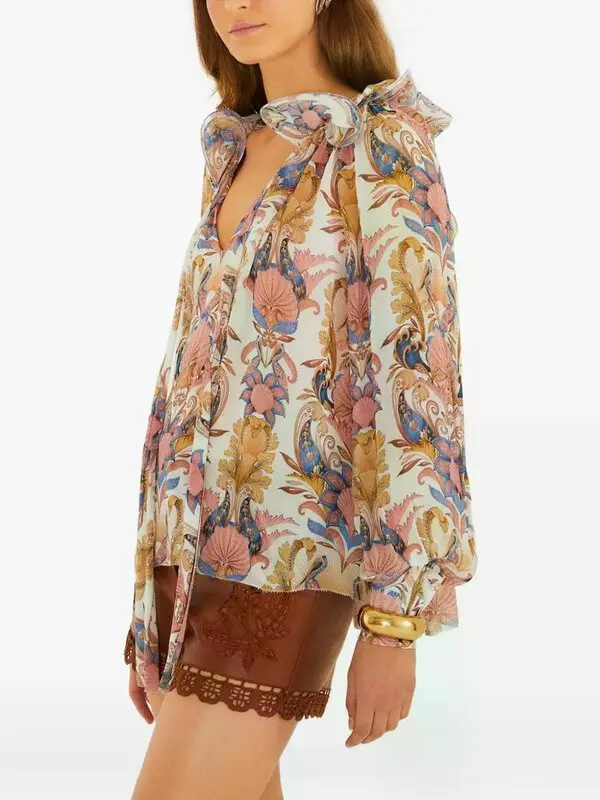 Farm Rio Floral Ruffled Blouse - Neutrals