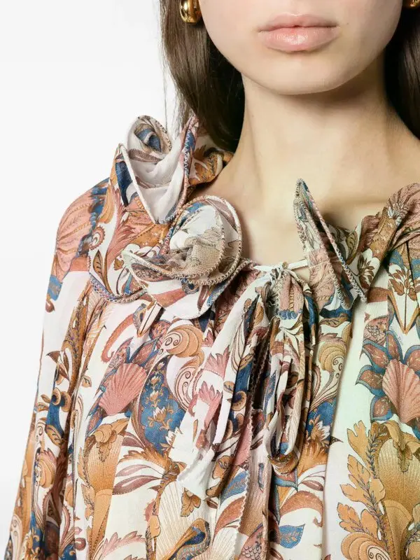 Farm Rio Floral Ruffled Blouse - Neutrals