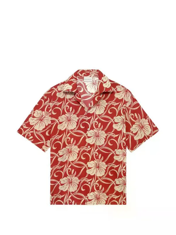 Drole De Monsieur Hibiscus-monogram Print Shirt - Red