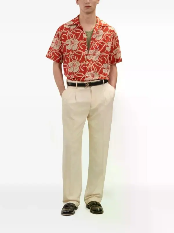 Drole De Monsieur Hibiscus-monogram Print Shirt - Red