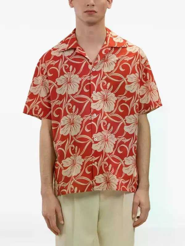 Drole De Monsieur Hibiscus-monogram Print Shirt - Red