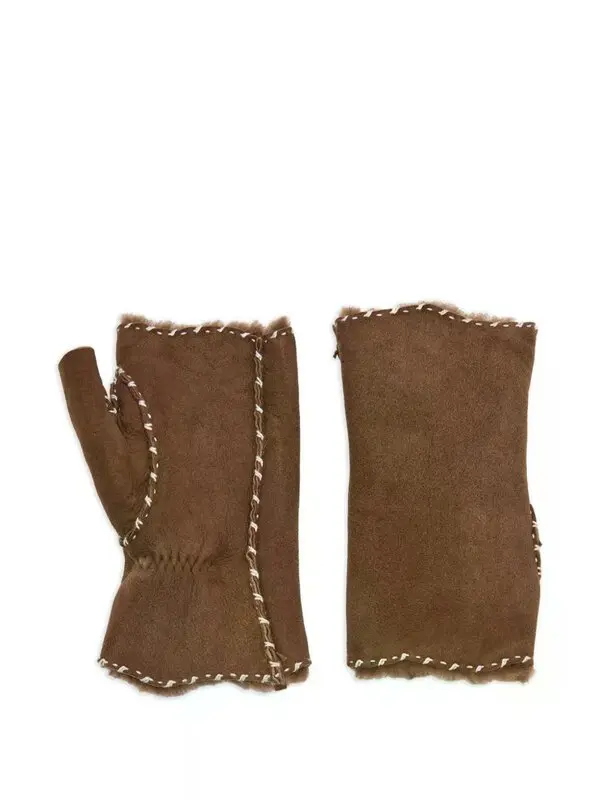 AGNELLE Stitch Detail Gloves - Brown