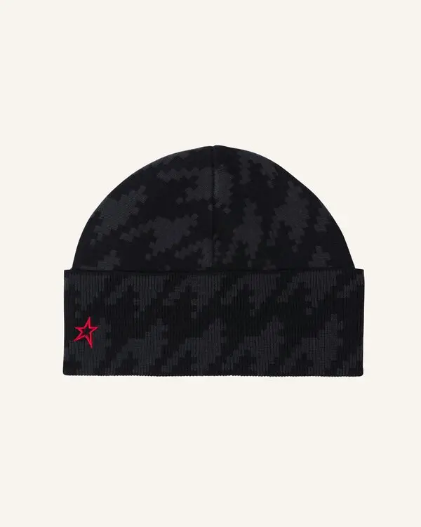 Perfect Moment Houndstooth Merino Wool Beanie - Black-houndstooth