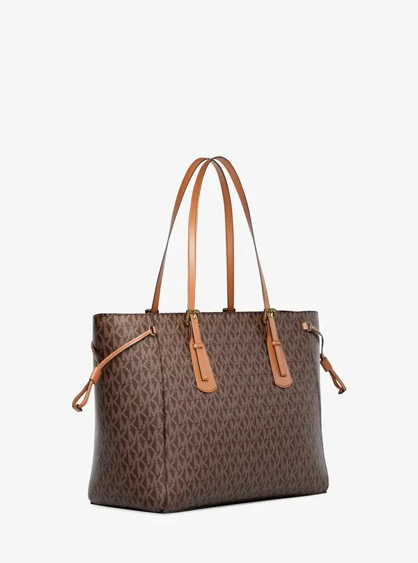 Michael Kors Voyager Large Signature Logo Top-Zip Tote Bag - Brown