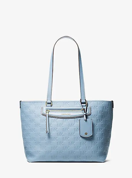 Michael Kors Jet Set Travel Medium Logo Embossed Leather Tote Bag - Blue
