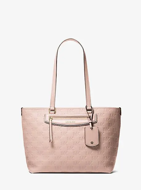 Michael Kors Jet Set Travel Medium Logo Embossed Leather Tote Bag - Pink