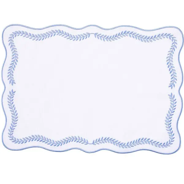 VIETRI Tessuti Set Of 4 White Rectangular White Placemats With Ivy Embroidery - Blue