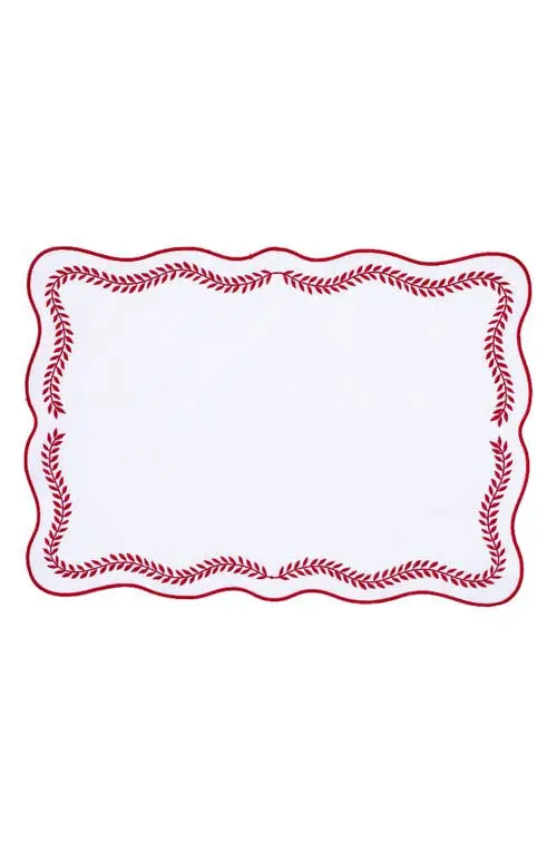VIETRI Tessuti Set Of 4 Rectangular White Linen Placemats With Ivy Embroidery - Red