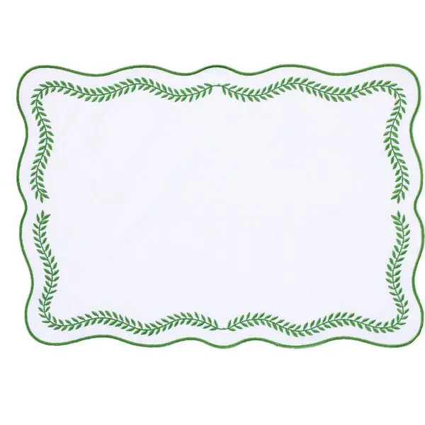 VIETRI Tessuti Set Of 4 Rectangular White Linen Placemats With Ivy Embroidery - Green