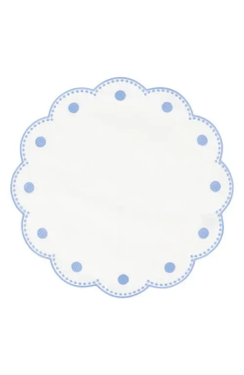 VIETRI Tessuti Set Of 4 Round White Linen Placemats With Dot Embroidery - Blue