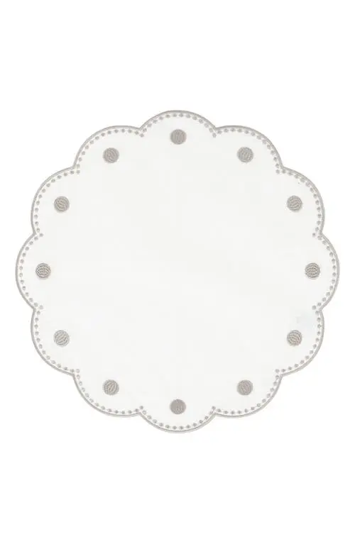 VIETRI Tessuti Set Of 4 Round White Linen Placemats With Grey Dot Embroidery - Natural