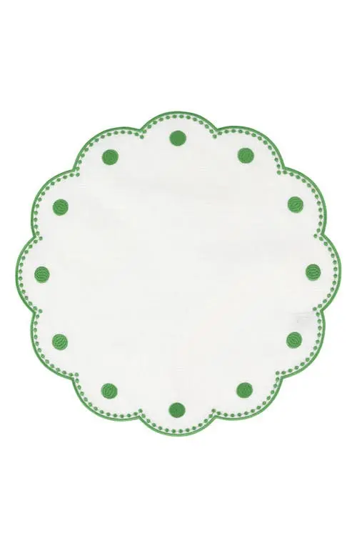 VIETRI Tessuti Set Of 4 Round White Linen Placemats With Dot Embroidery - Green
