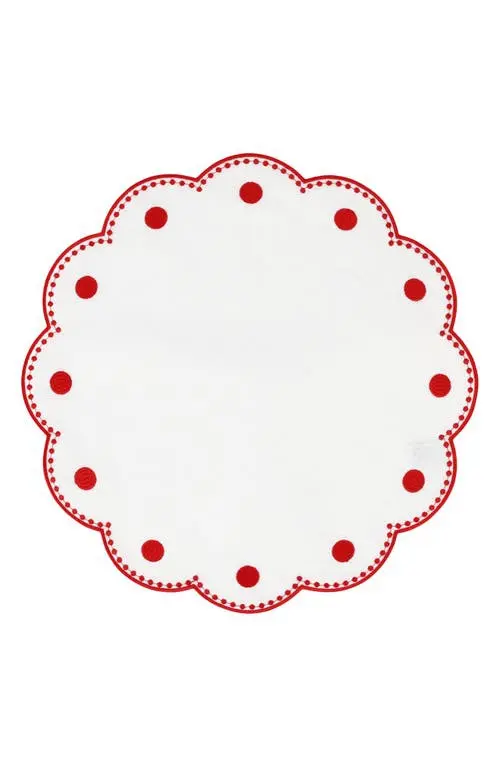 VIETRI Tessuti Set Of 4 Round White Linen Placemats With Dot Embroidery - Red