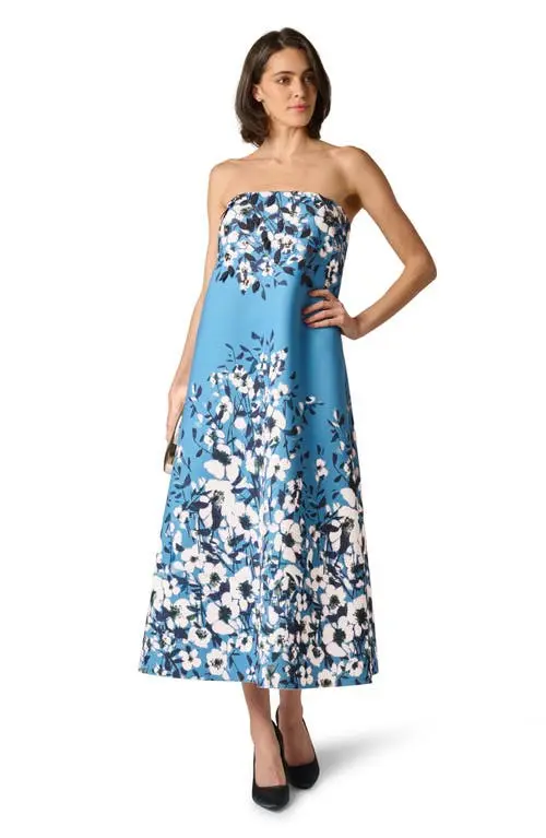 Aidan Mattox Printed Strapless Scuba Trapeze Dress