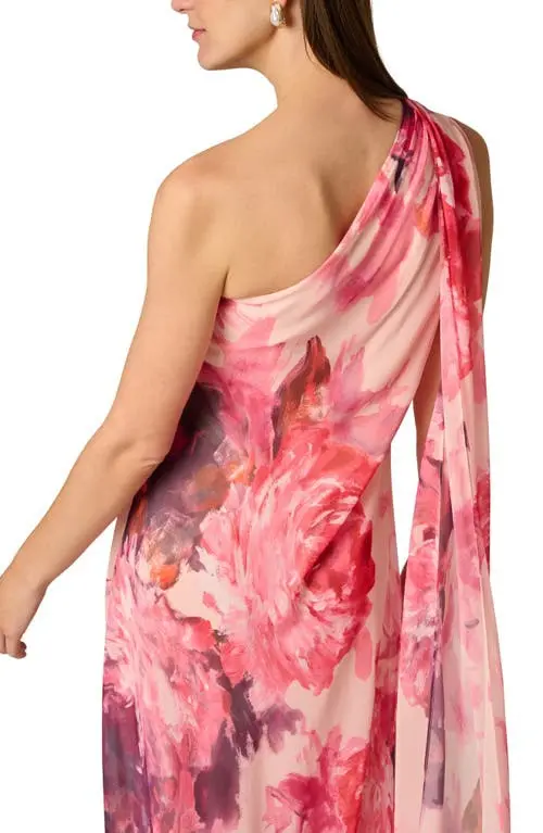 Aidan Mattox Printed One-shoulder Chiffon Gown