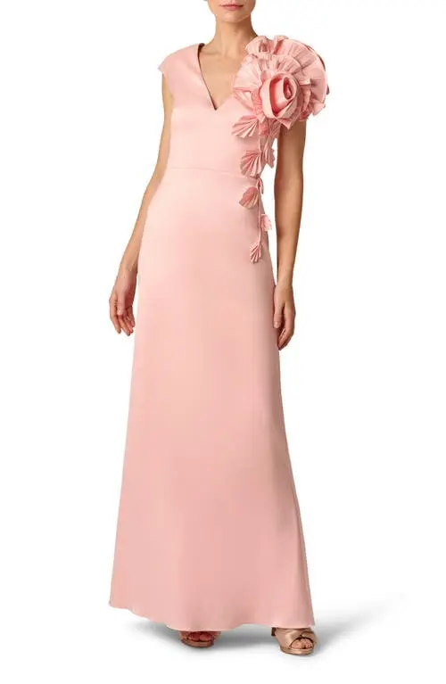 Aidan Mattox Stretch Mikado 3d Flower Gown - Pink Cloud