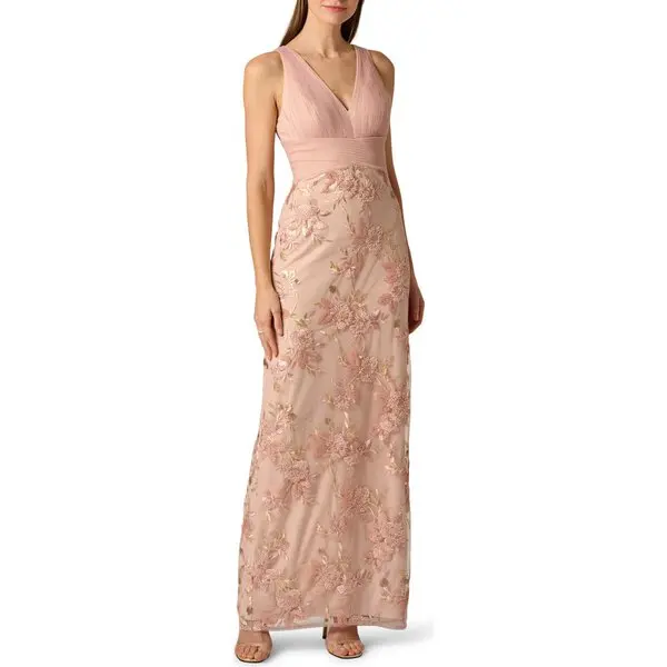 Aidan Mattox Embroidered Mesh Gown