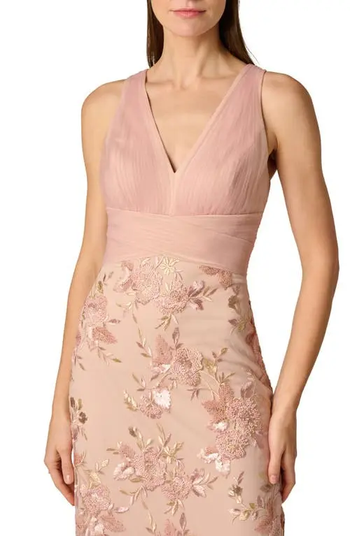 Aidan Mattox Embroidered Mesh Gown