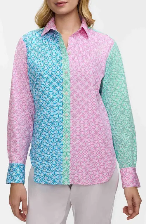 Foxcroft Meghan Geo Lattice Button-up Shirt - Pink/multi