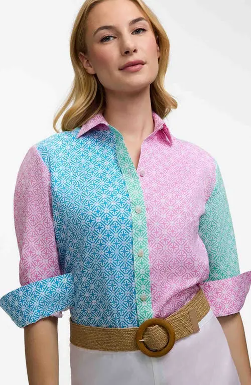 Foxcroft Meghan Geo Lattice Button-up Shirt - Pink/multi