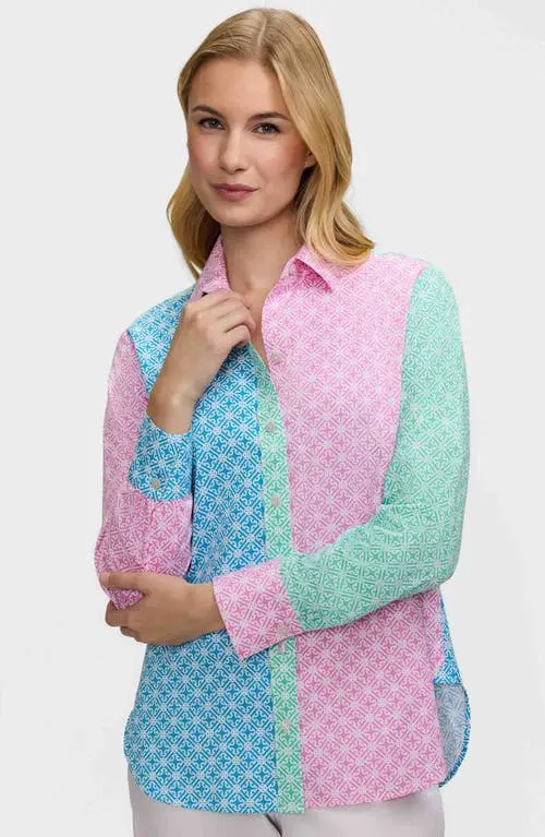 Foxcroft Meghan Geo Lattice Button-up Shirt - Pink/multi