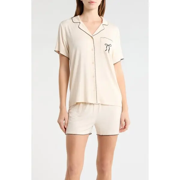 French Connection Scalloped Edge Short Pajamas - Cream/blue Combo