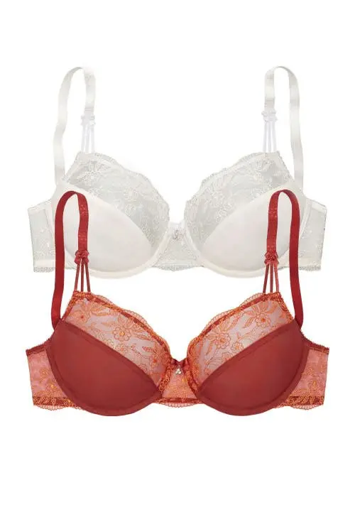 LASCANA 2 Pk Floral Detail Underwire Bras