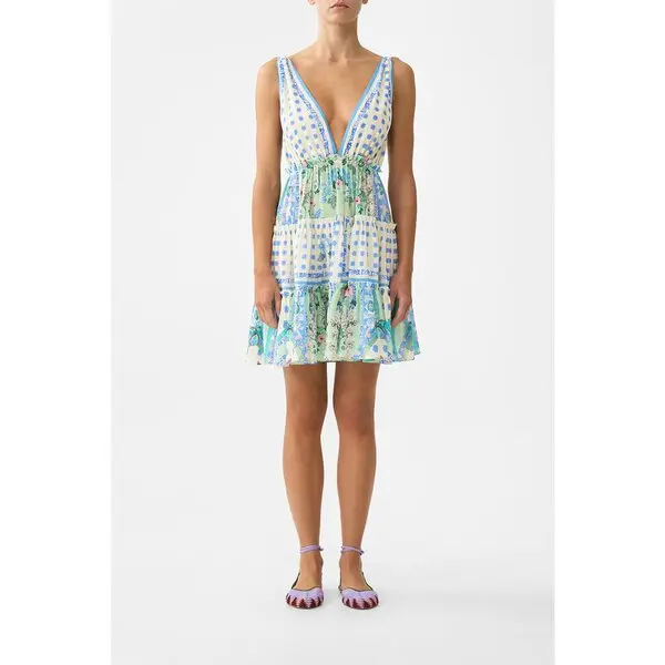 Camilla Tiered Short Dress With Shoulder Ties - Midsummer Mosaics