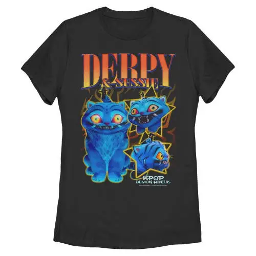 KPOP DEMON HUNTERS Derpy And Sussie Friends Graphic T-shirt - Black