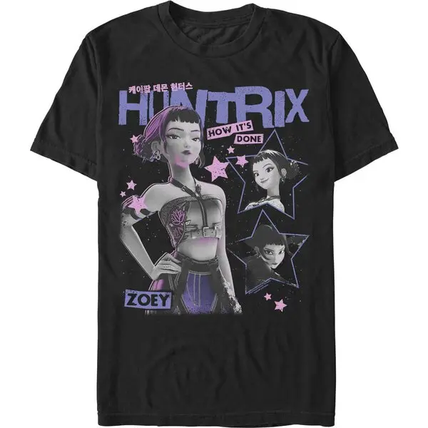 KPOP DEMON HUNTERS Pop Star Huntrix Zoey Short Sleeve Graphic T-shirt - Black