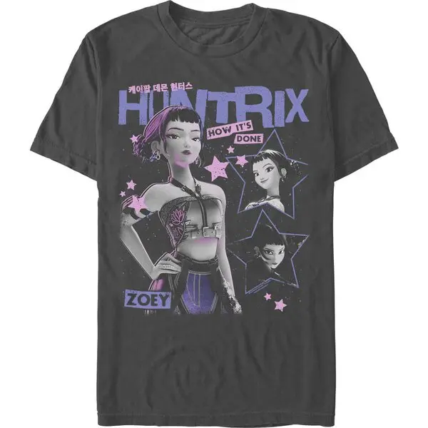 KPOP DEMON HUNTERS Pop Star Huntrix Zoey Short Sleeve Graphic T-shirt - Charcoal