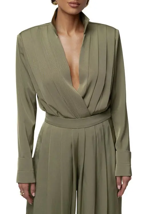 JLUXLABEL Visionary Pleated Bodysuit - Olive