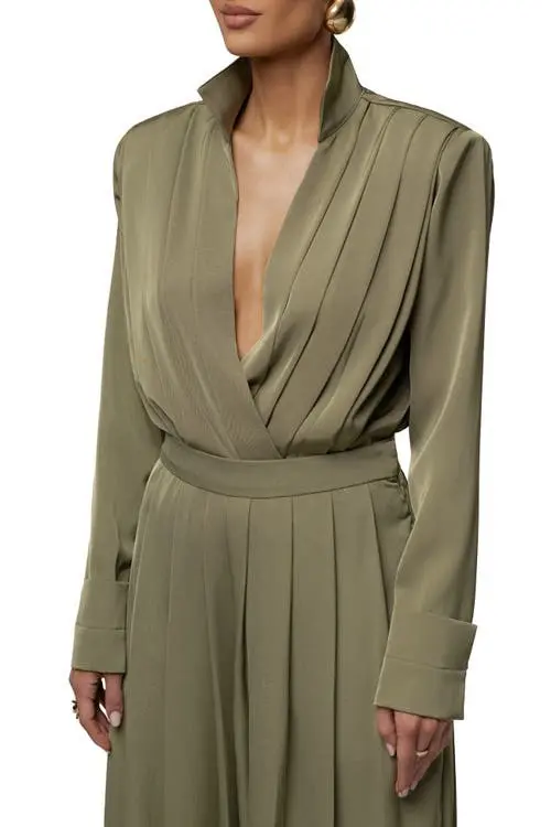 JLUXLABEL Visionary Pleated Bodysuit - Olive