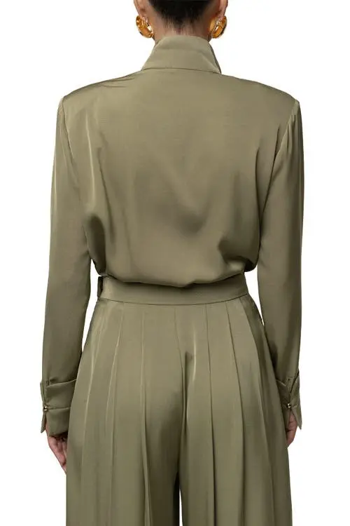 JLUXLABEL Visionary Pleated Bodysuit - Olive