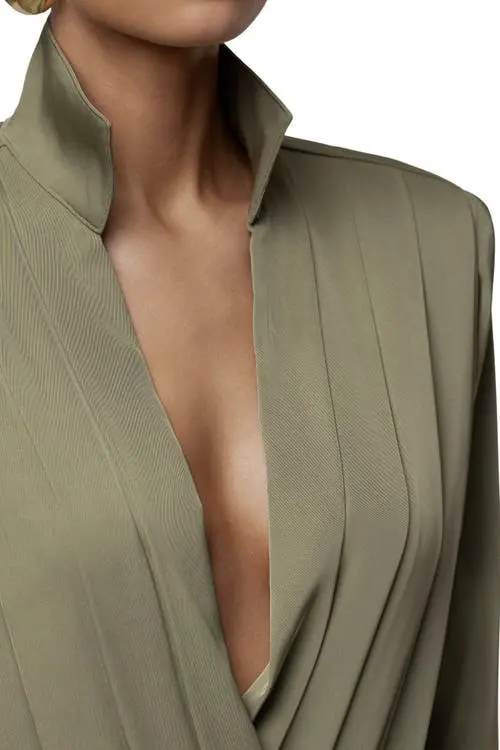 JLUXLABEL Visionary Pleated Bodysuit - Olive