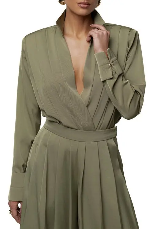 JLUXLABEL Visionary Pleated Bodysuit - Olive