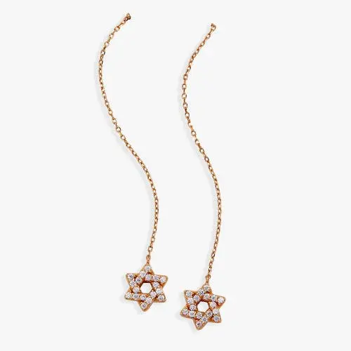 ALEX AND ANI Delicate Pave Star Of David Threader Earrings - Gold
