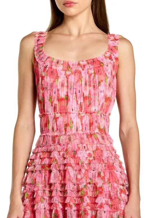 Mac Duggal Floral Printed Ruffle Tiered Maxi Dress - Cherry Multi