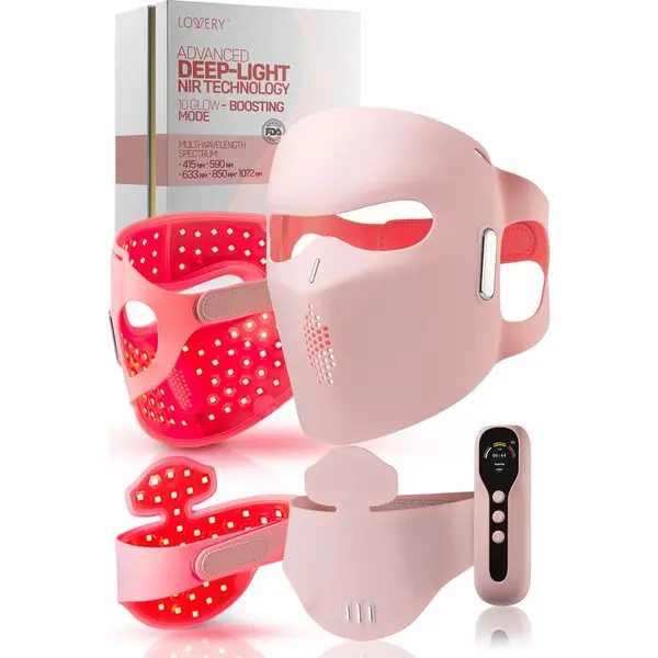 LOVERY 4d Led Light Therapy Mask And Neck Set With Near-infrared Lightmedical Grade Siliconeanti Aging Skin Rejuvenation - Pink