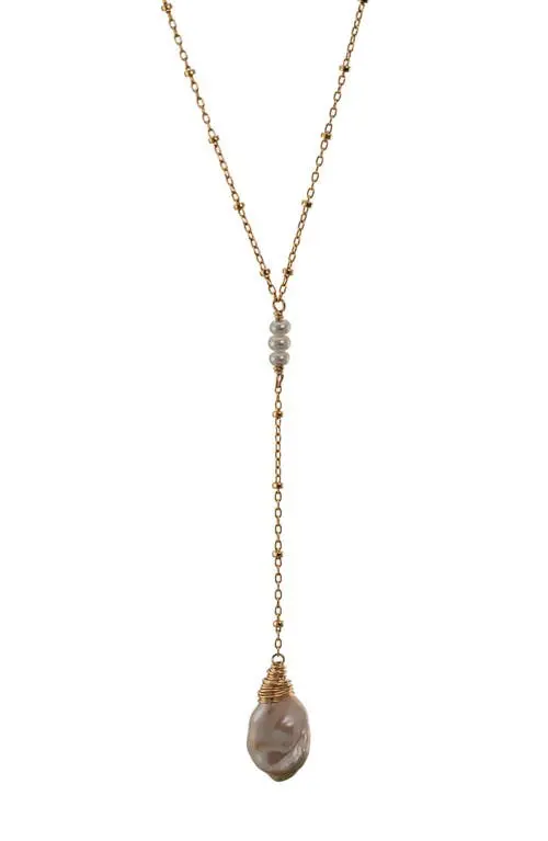 ALBISIA Keshi Pearl Lariat Necklace - 14k Yellow Gold
